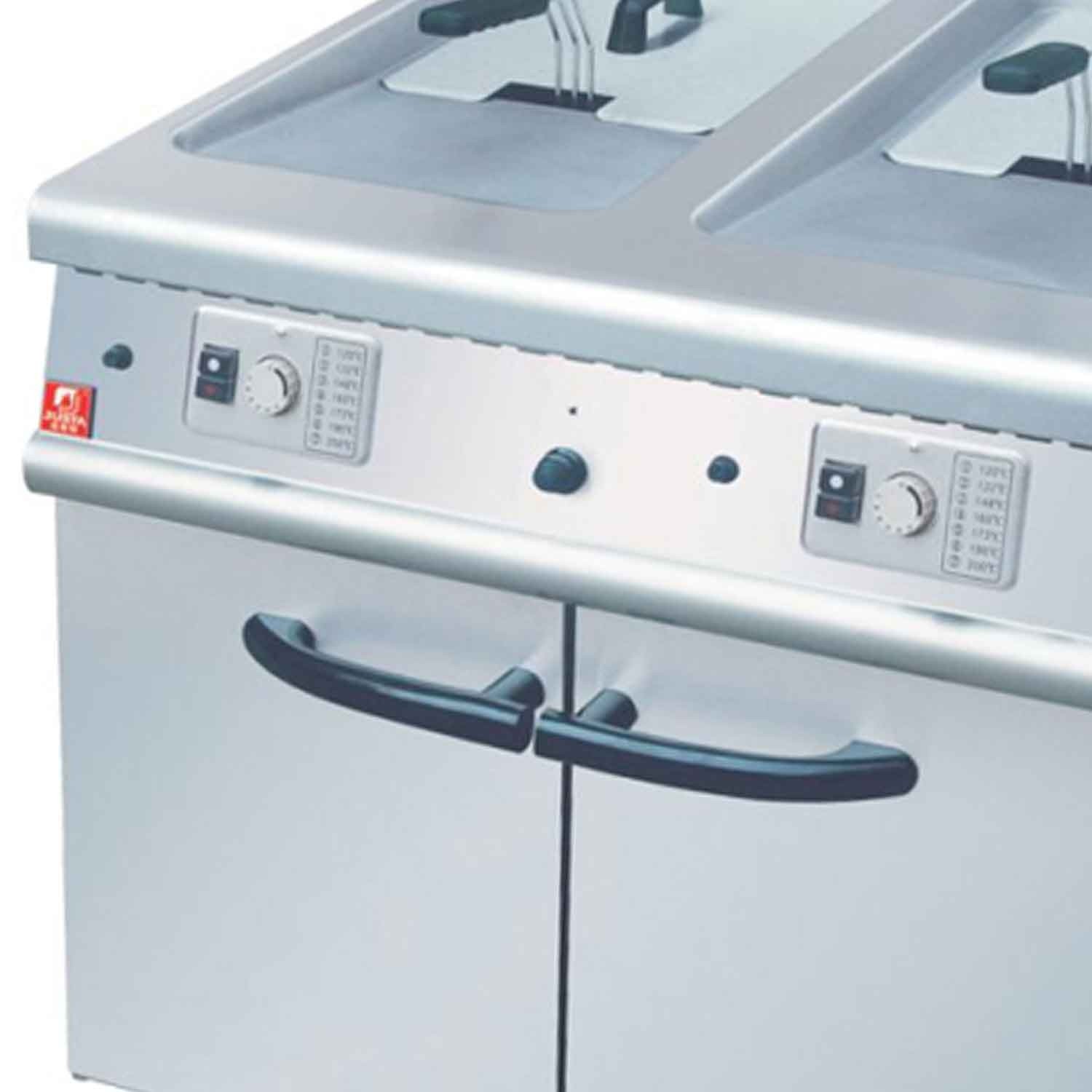 Friteuza pe gaz, 2 cuve de 21 litri, 31 kW, suport cu dulap inchis