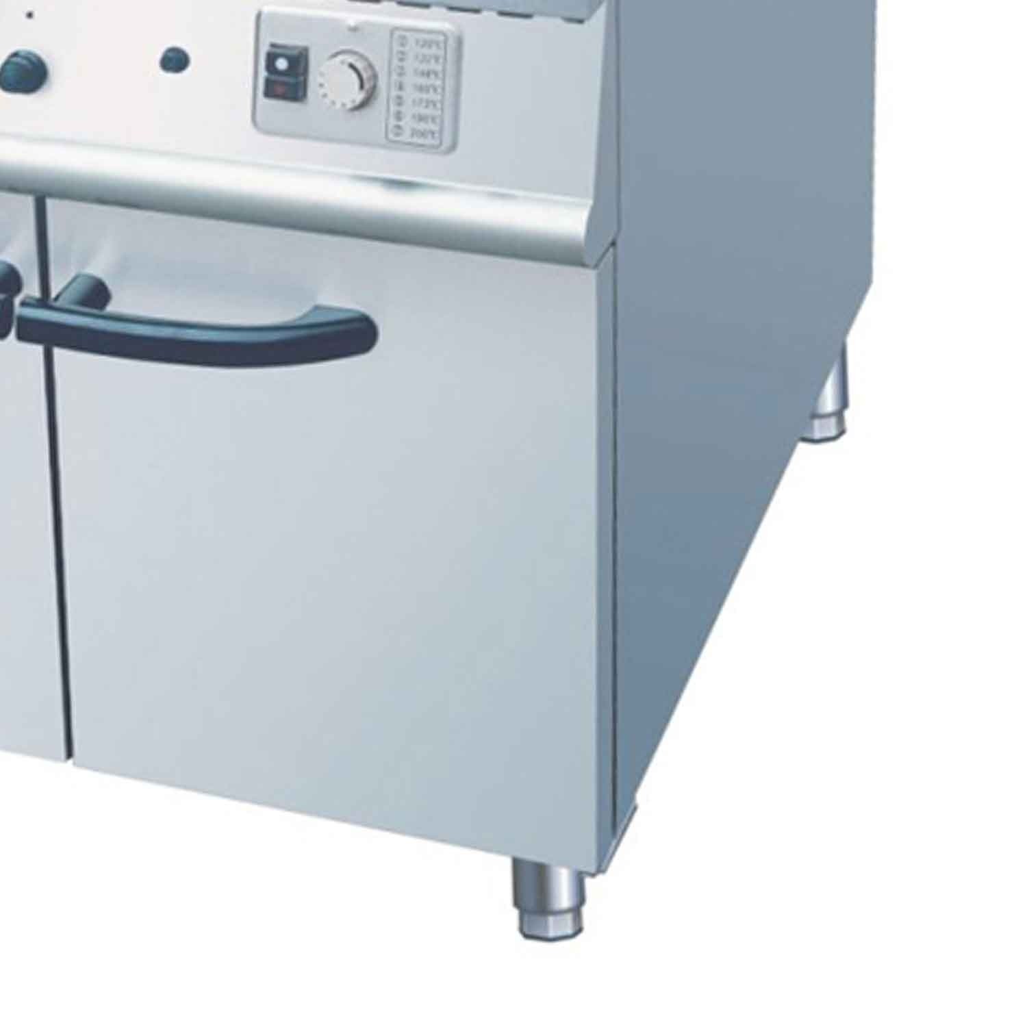 Friteuza pe gaz, 2 cuve de 21 litri, 31 kW, suport cu dulap inchis