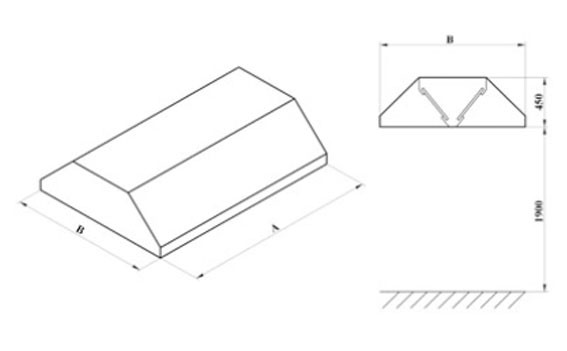 Hota centrala, 4 filtre, inox AISI430, 2700 mc/h, fara motor