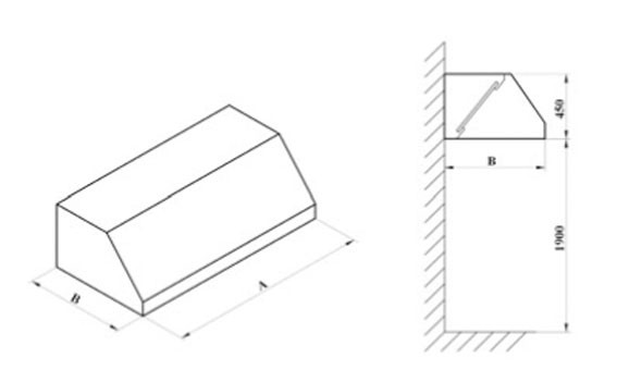 Hota de perete, inox AISI430, putere 3000 mc/h, fara motor